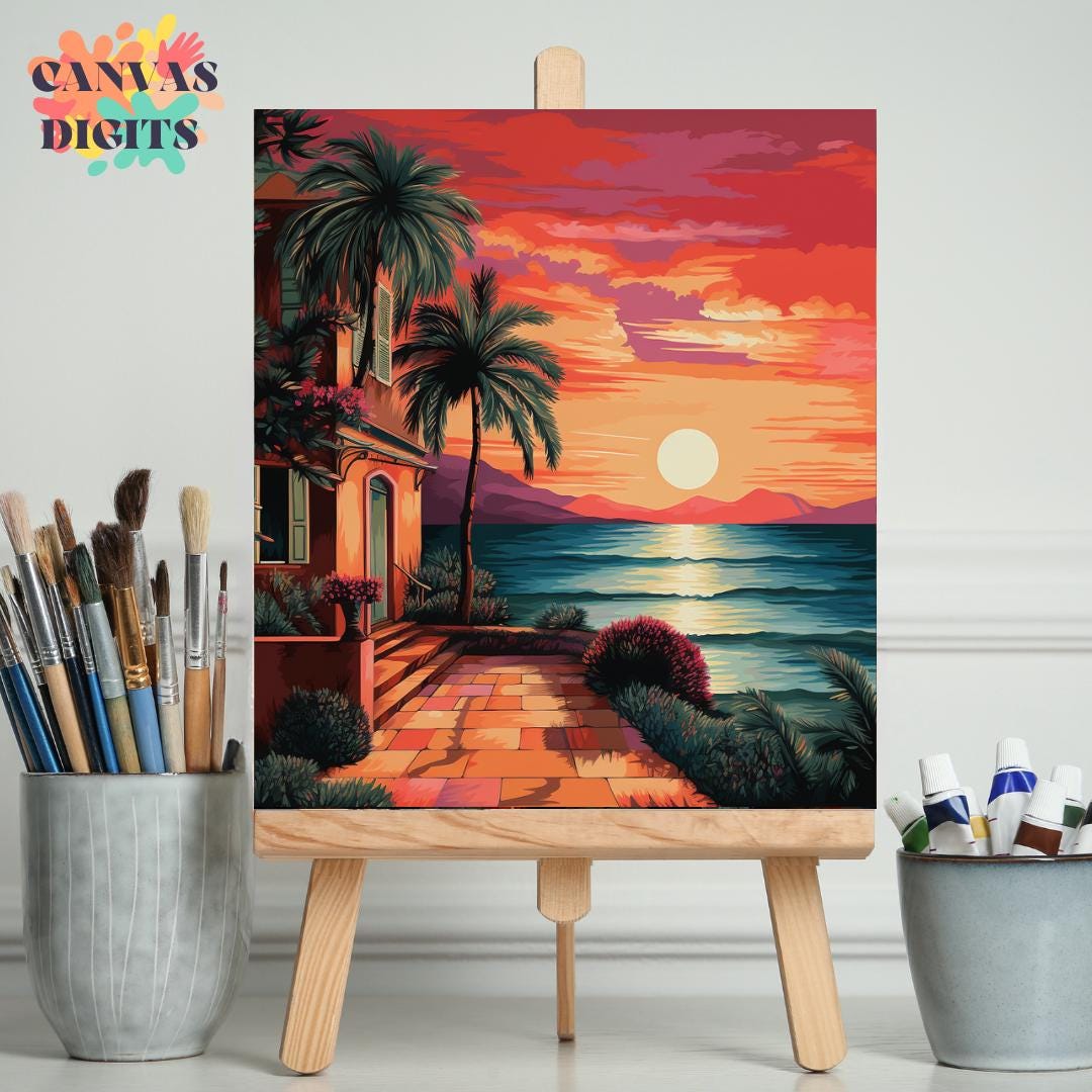Tropical Sunset Paint by Numbers for Adults, DIY Color by Number on ...