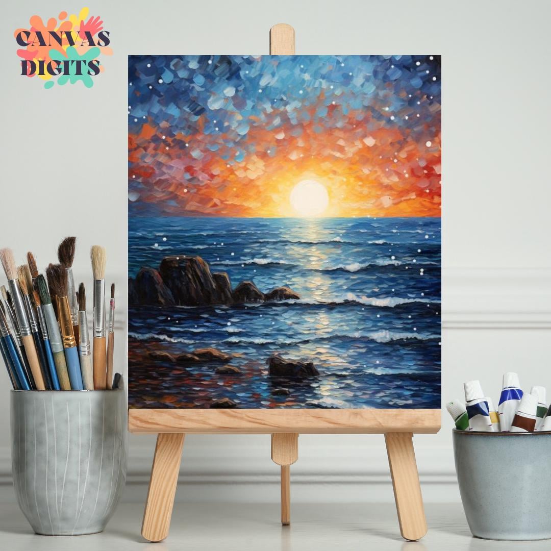 Artistic Sunset Seascape Coloring Numbered, Scenic View Art Kit ...