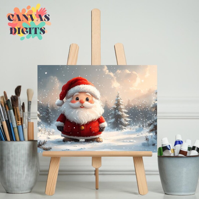 Snowy Christmas Scene Paint Kit, Winter Wonderland With Santa, Holiday ...
