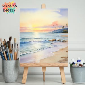 Serene Sea Coloring Numbered, Vertical Diy Painting by Numbers Kit ...