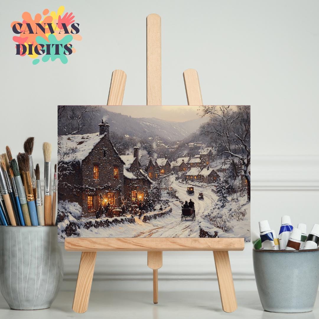 Snowy Village Paint by Number Kit, Snow Scene Painting Set, Festive ...