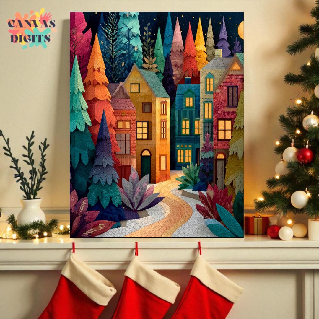 Decorated Village Color by Number Activity, Diy Paint by Numbers ...