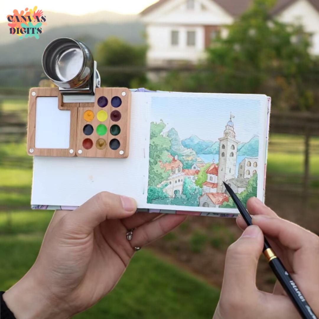 Mini Wooden Watercolor Palette, Compact Paint Mixing Box for Artists ...