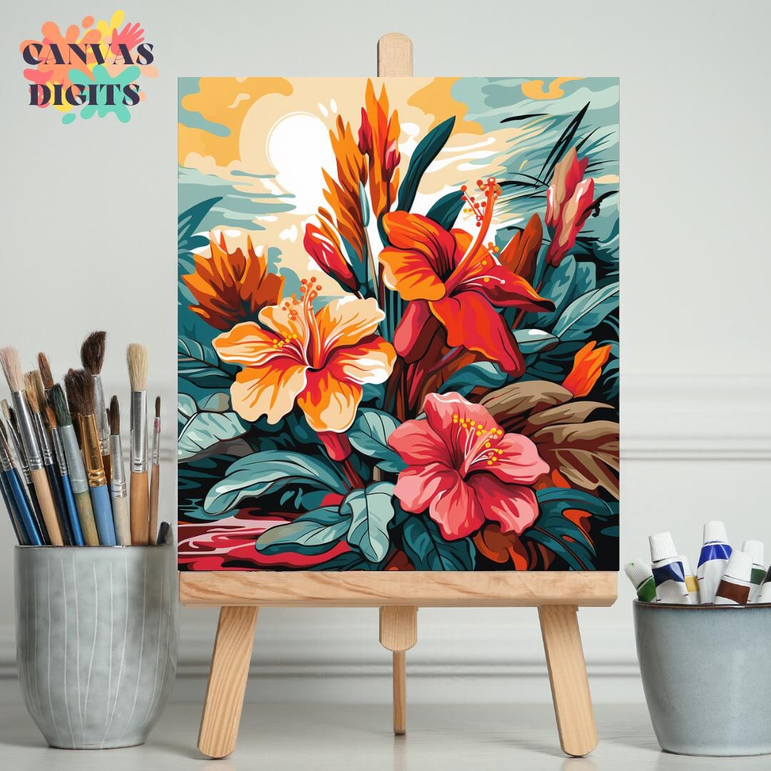 DIY Tropical Floral Painting Kit, Colorful Flowers Paint by Numbers Kit ...