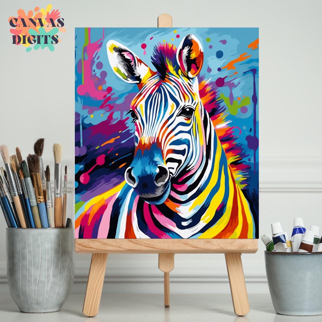 Colorful Zebra Paint by Numbers Kit for Adults, Canvas Painting by ...