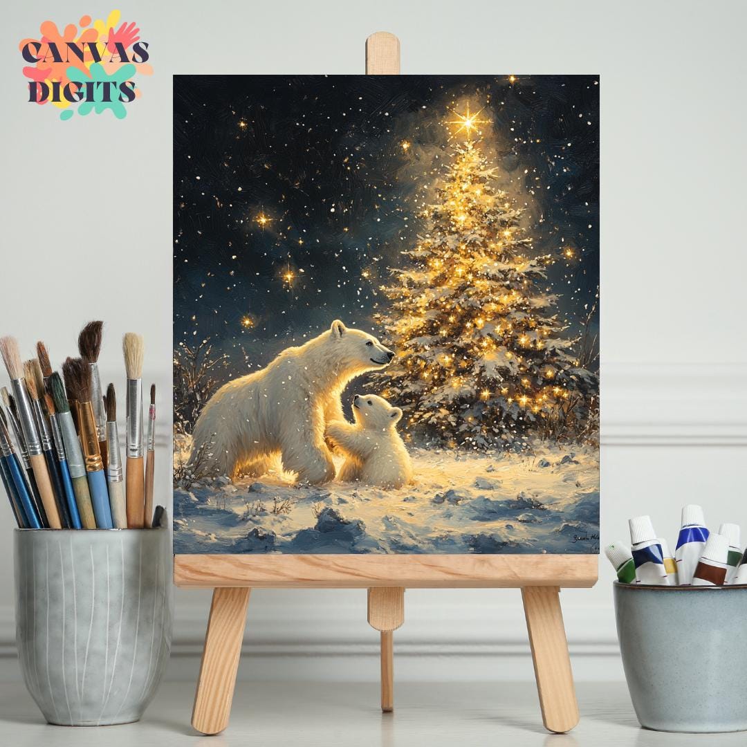 Magical Christmas Scene With Polar Bears, Relaxing Winter Paint by ...