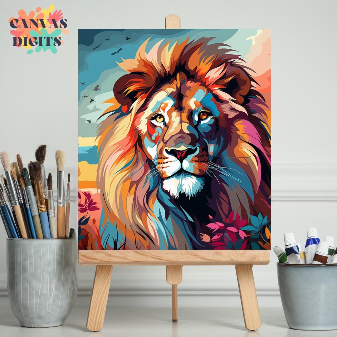 Diy Lion Painting by Numbers Kit, Colorful Lion Paint by Numbers on ...