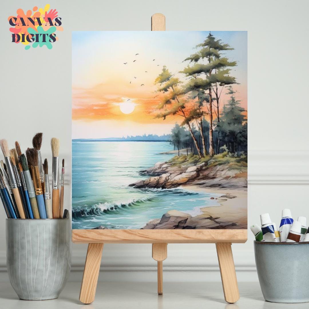 Sunset Ocean Paint by Number Kit, DIY Seascape Painting, Color by ...