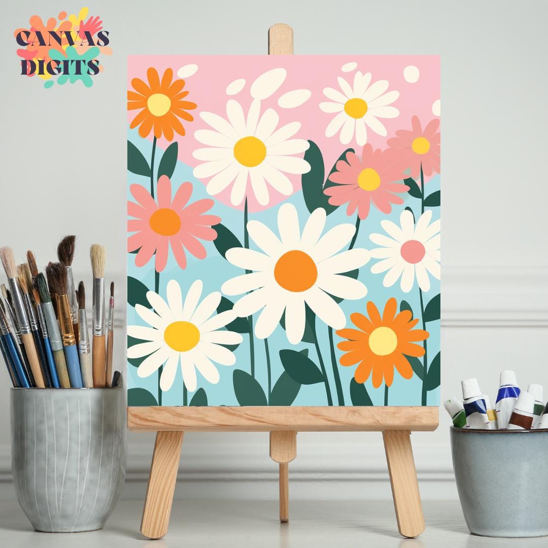 Flowers Color by Numbers, Diy Painting on Canvas for Beginners, Paint ...