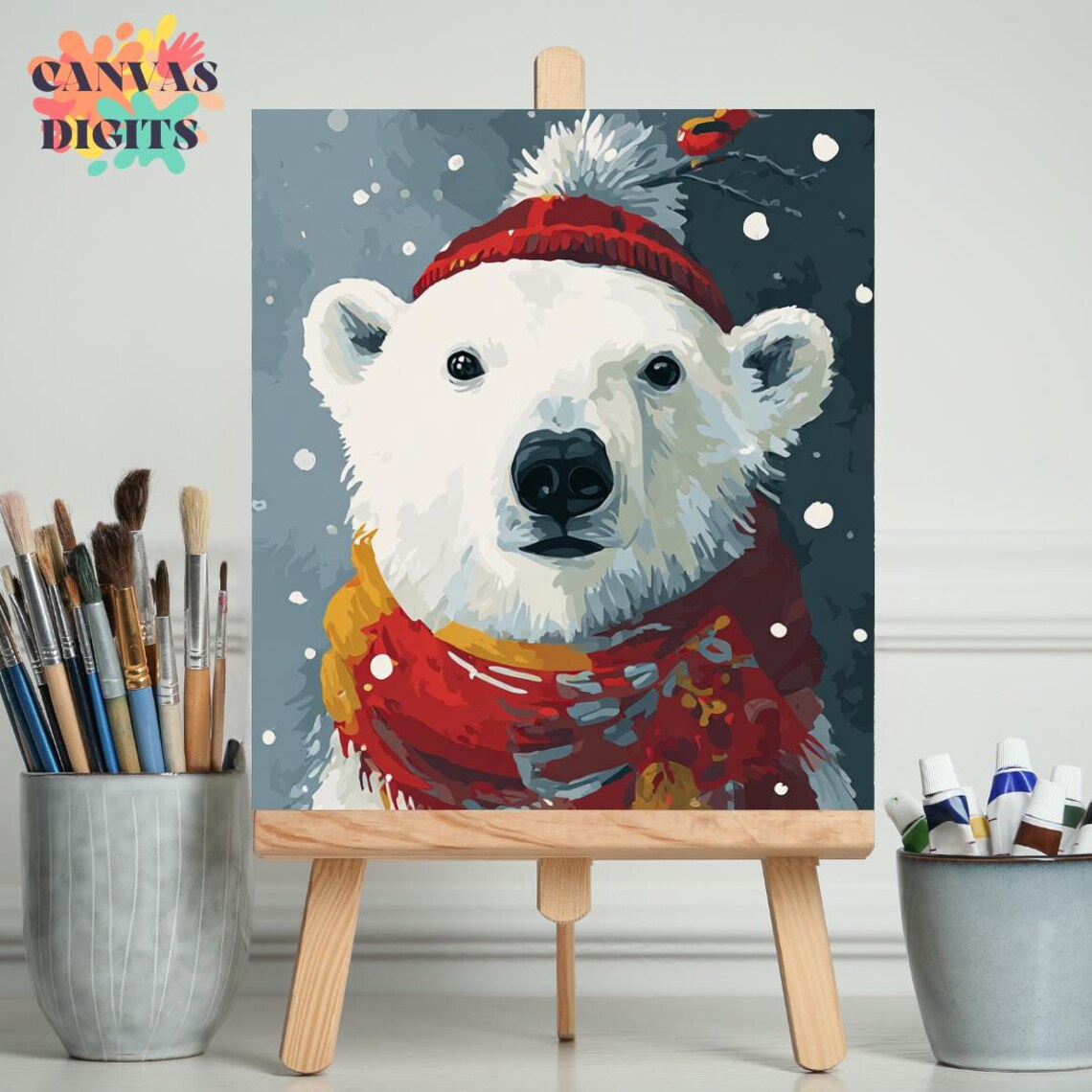 Christmas Polar Bear, Paint by Numbers for Adults, Color by Number ...