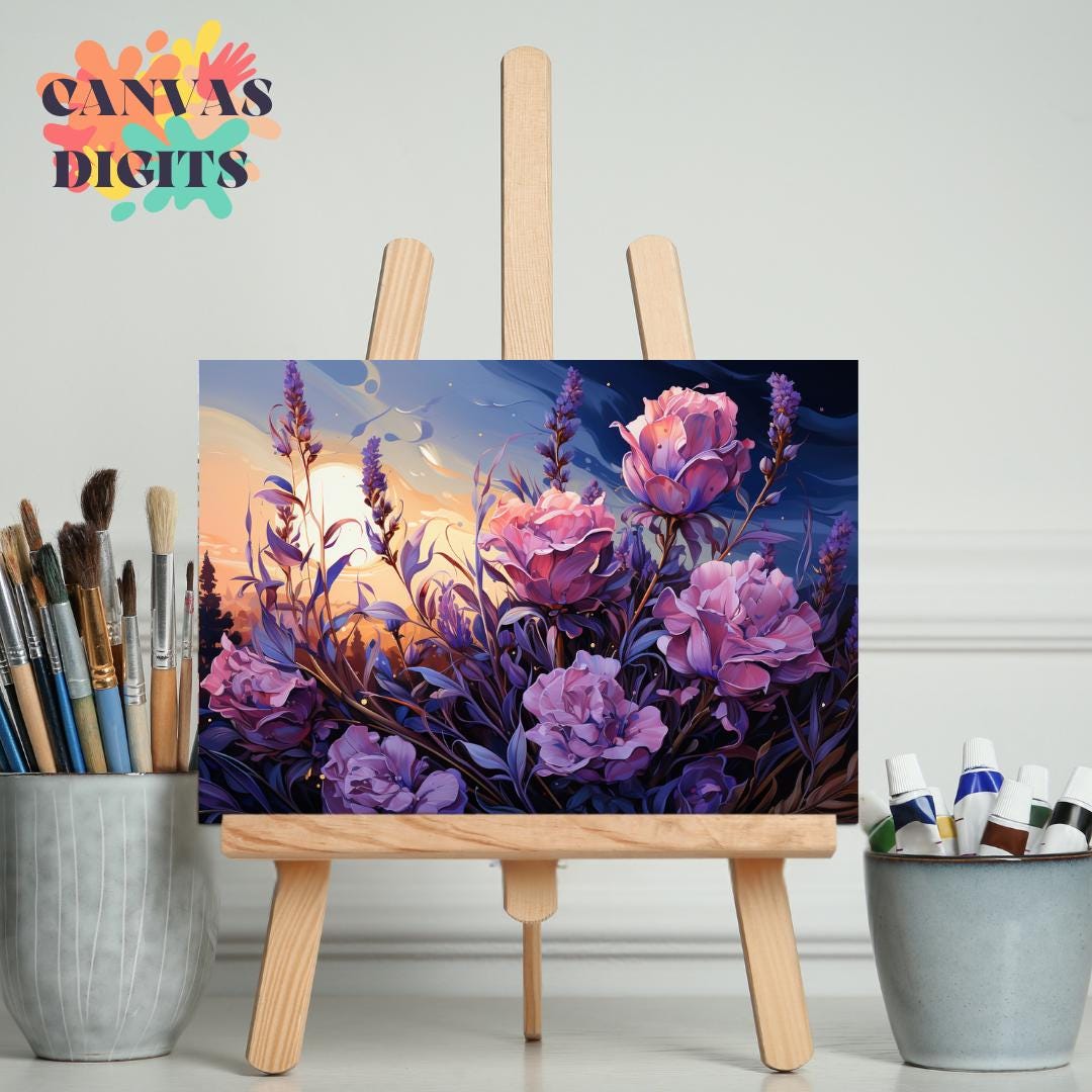 Diy Lavender Field Paint by Numbers Kit, Lavender Fields & Sunset Sky ...