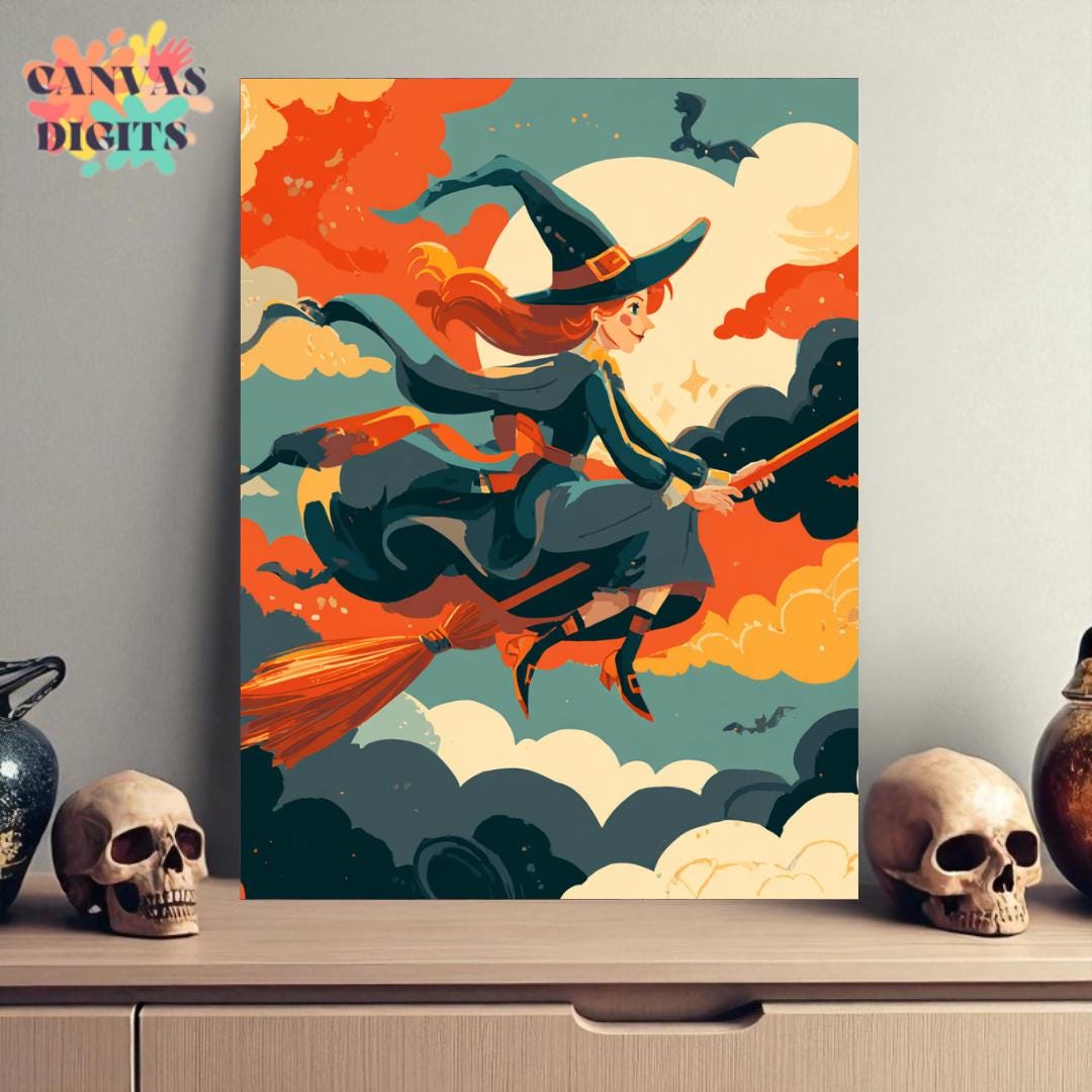 Witch Paint by Numbers Kit for Adults, Halloween Art Coloring by ...