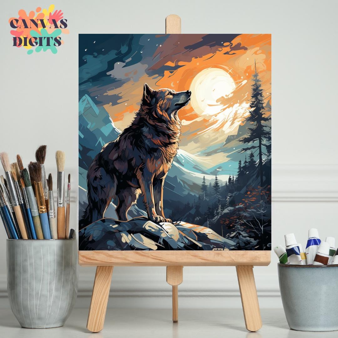 Howling Wolf Paint by Number Kit, Diy Paint by Numbers, Snowy Mountain ...