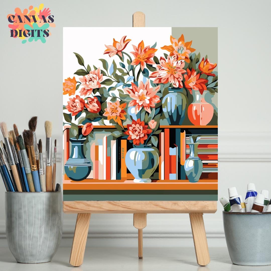 Canvas Painting by Numbers With Flower Vases on Shelve, Numbered ...