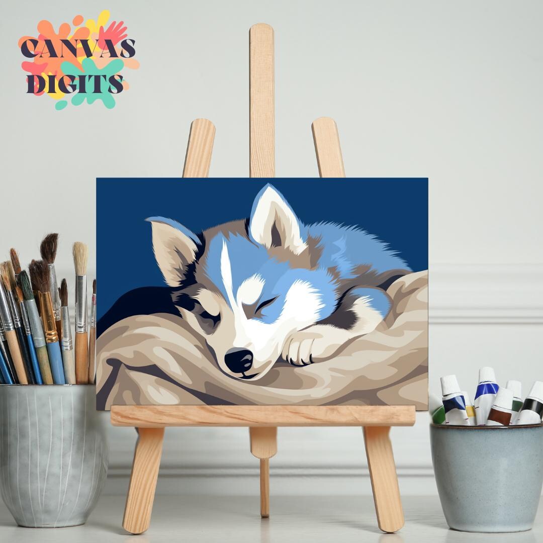 Sleeping Husky Puppy Paint by Numbers for Adults, Diy Husky Puppy ...
