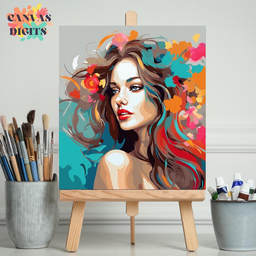 Colorful Woman Portrait Paint by Numbers Kit, DIY Number Painting for ...