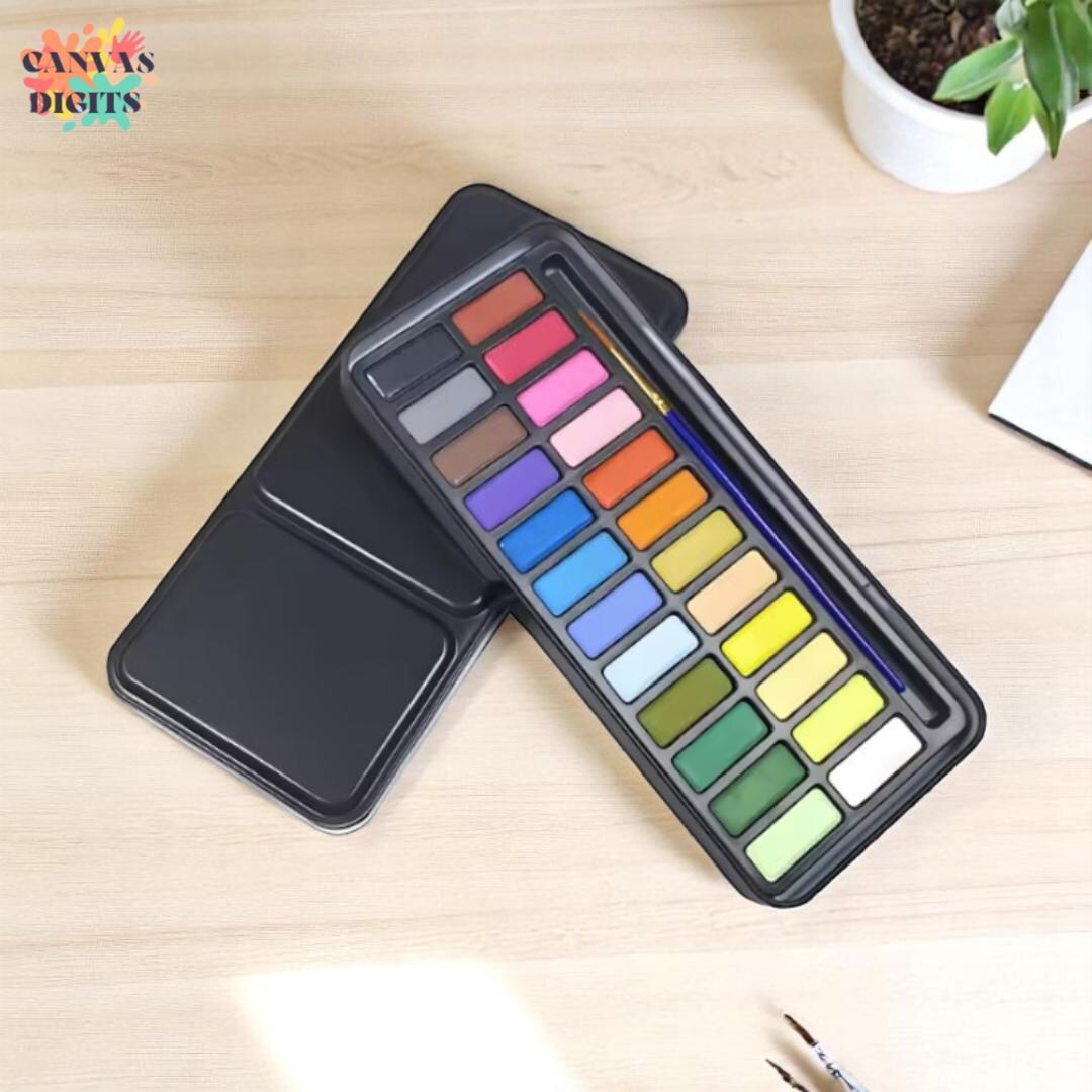 Watercolor Painting Kit for Beginners, Solid Watercolor Set in Iron Box, Watercolor Set With 24 ...