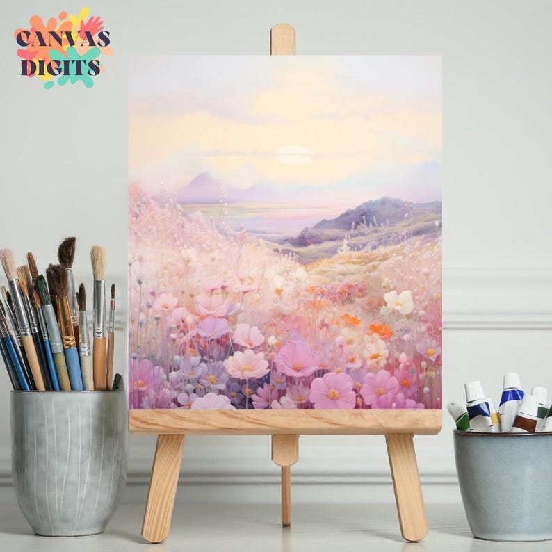 Flower Field Painting Kit, DIY Painting on Canvas, Numbered Art Kit for ...