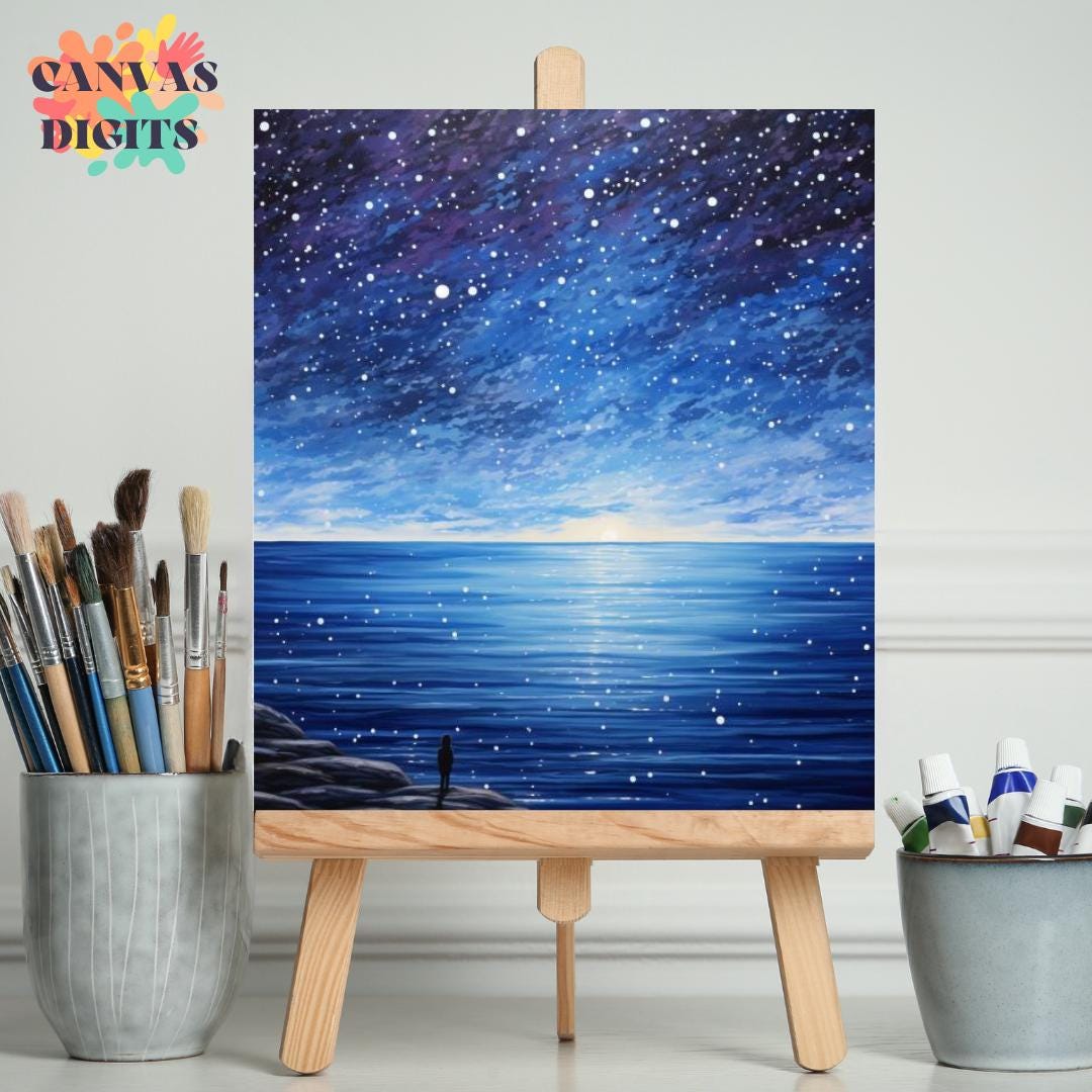 Night Sky Over the Sea Paint by Number, DIY Numbered Painting Kit ...
