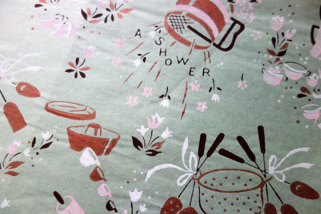 Vintage Wrapping Paper, 1950s Midcentury Wedding Shower Gift Wrap in ...