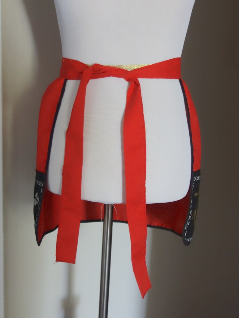 Vintage Half Apron Red Black White and Metallic Gold Apron - Etsy