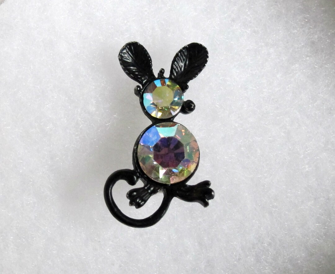 Vintage Mouse Pin Black Metal Mouse Pin With Iridescent Clear - Etsy