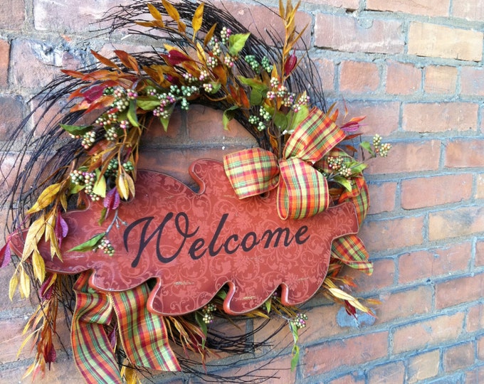WELCOME Fall Leaf Wreath Twig Country Wreath Front Door - Etsy