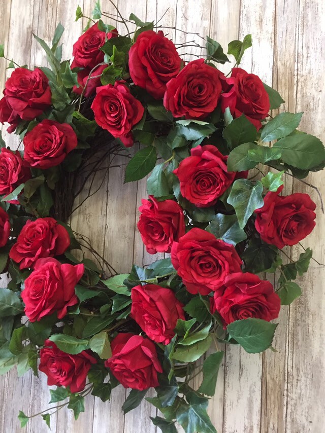 Red Rose Wreath for Door, Artificial Flower Wreath - Etsy