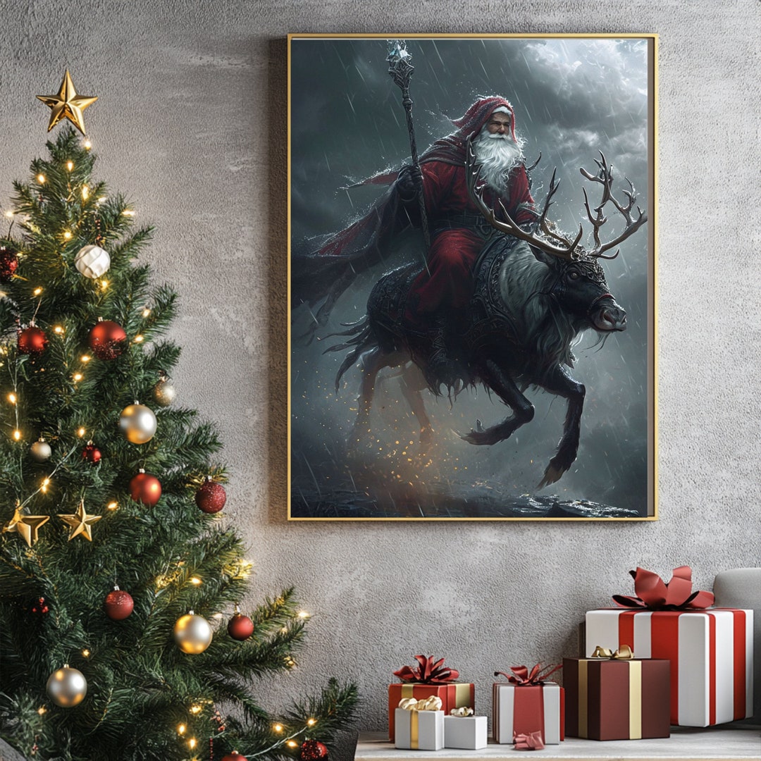 Mysterious Dark Fantasy Santa Rider on Reindeer Art Digital Download ...