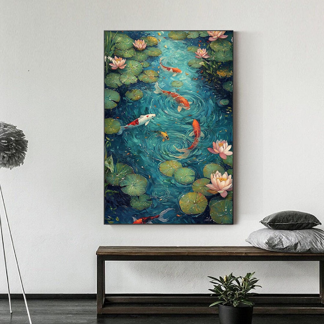 Original Koi Fish Oil Painting on Canvas, Abstract Colorful Koi Fish ...