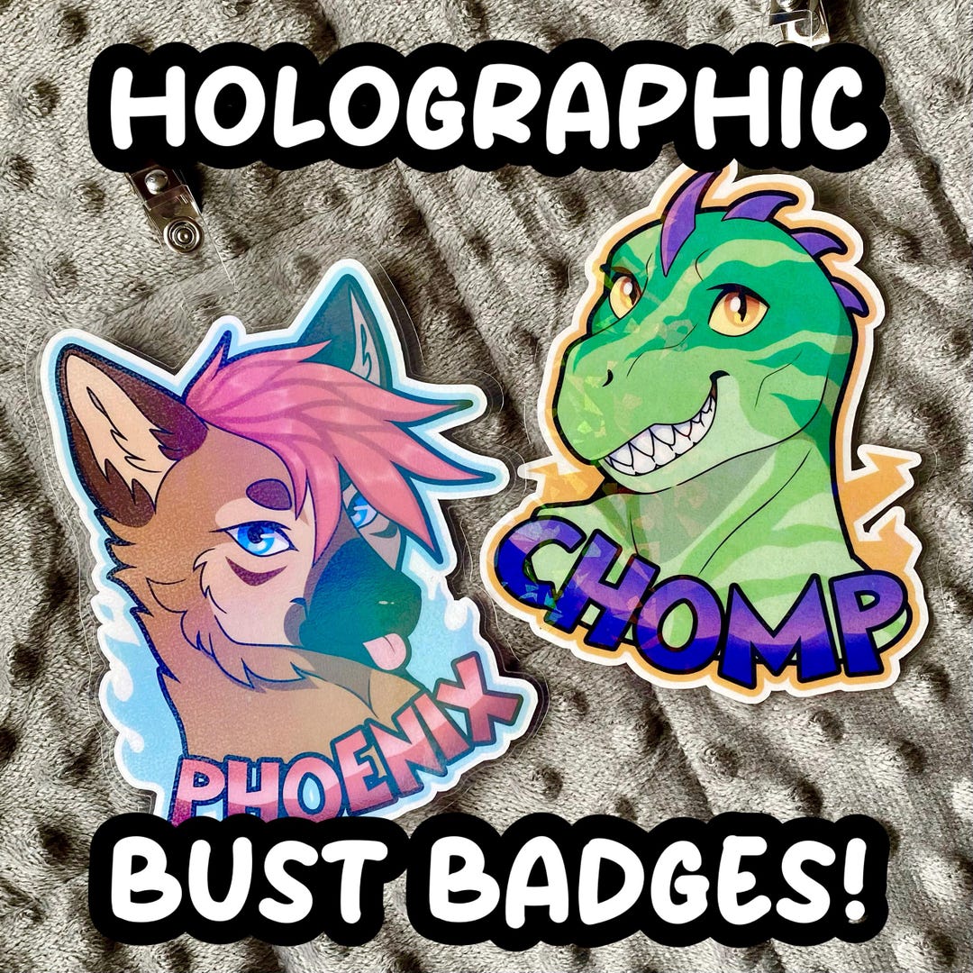 Furry Badge - PHYSICAL Custom Holographic Asymmetrical Bust (shoulders ...