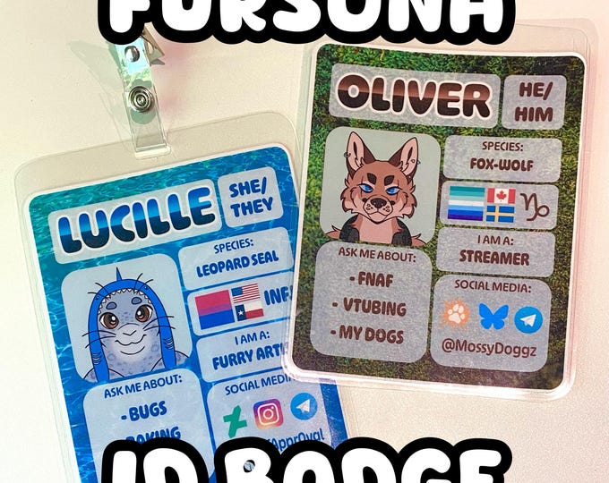 PHYSICAL Custom Fursona ID Badge With Clip -- Furry Convention Lanyard ...