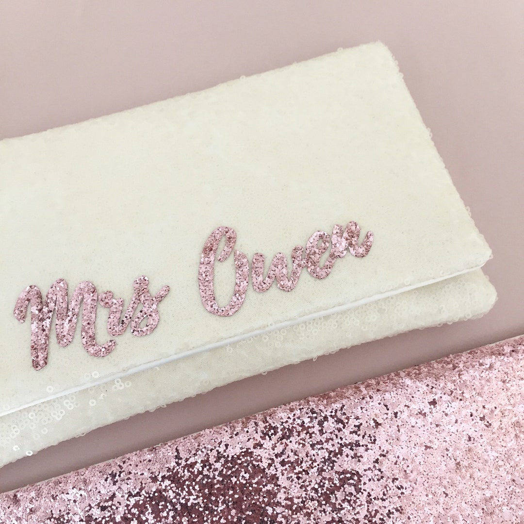 Personalized MRS Surname Ivory Sequin Clutch Purse Handbag - Etsy