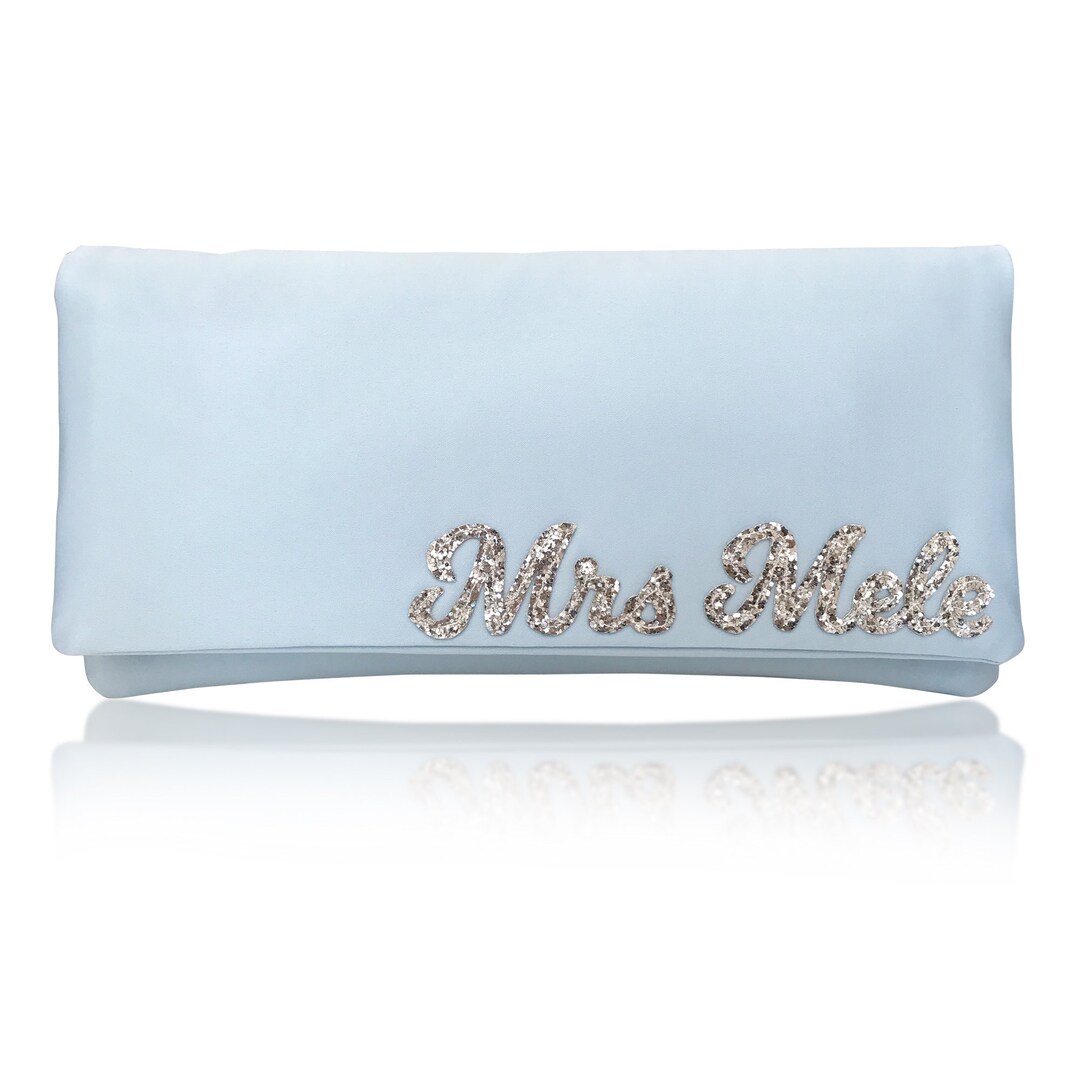 Custom Light Blue Wedding Day Bridal Clutch, With Personalised Mrs Name ...