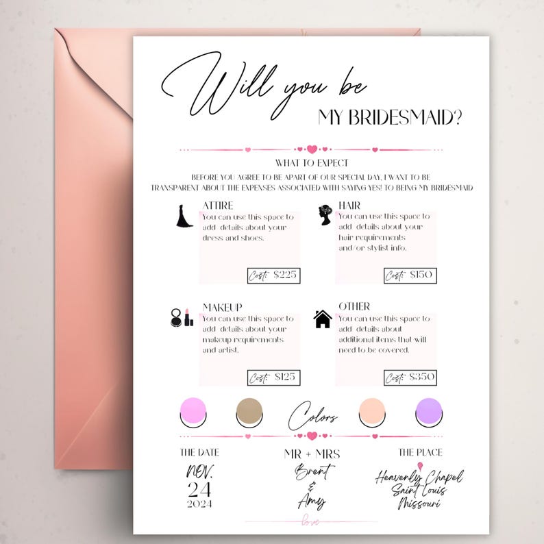 Editable Bridesmaid Invite Proposal With Price Breakdown, Bridal Party ...