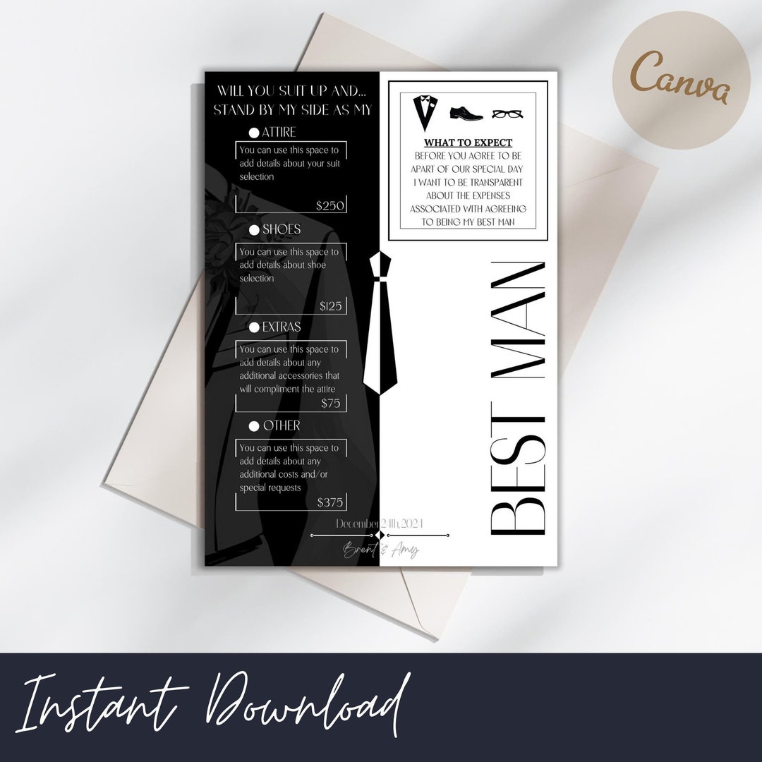 Editable Best Man Invite Proposal With Price Breakdown, Bridal Party ...