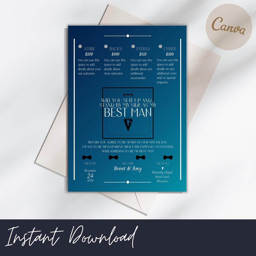 Editable Best Man Invite Proposal With Price Breakdown, Bridal Party ...