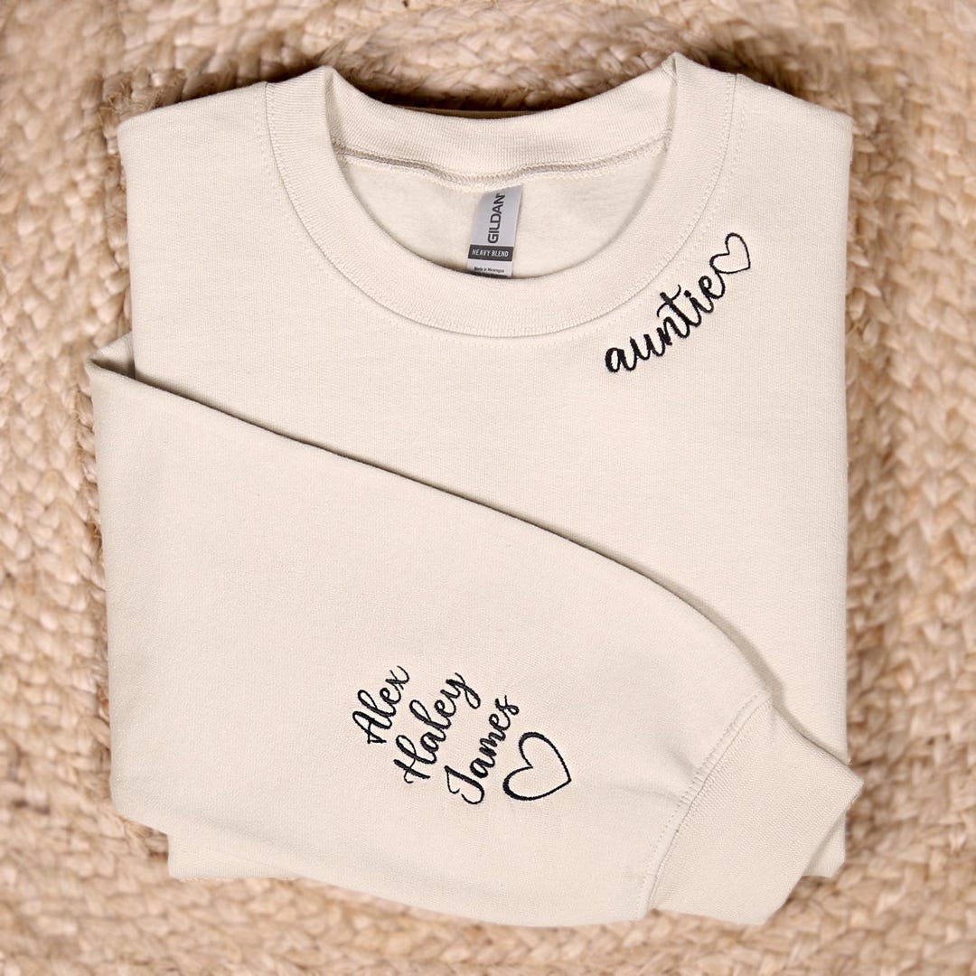 Custom Auntie Embroidered Sweatshirt With Nieces Nephew Names on Sleeve ...