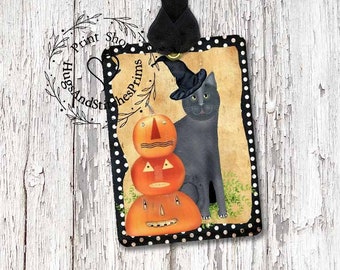 Halloween Gift Tags double Layered Black Cat Tags Retro - Etsy