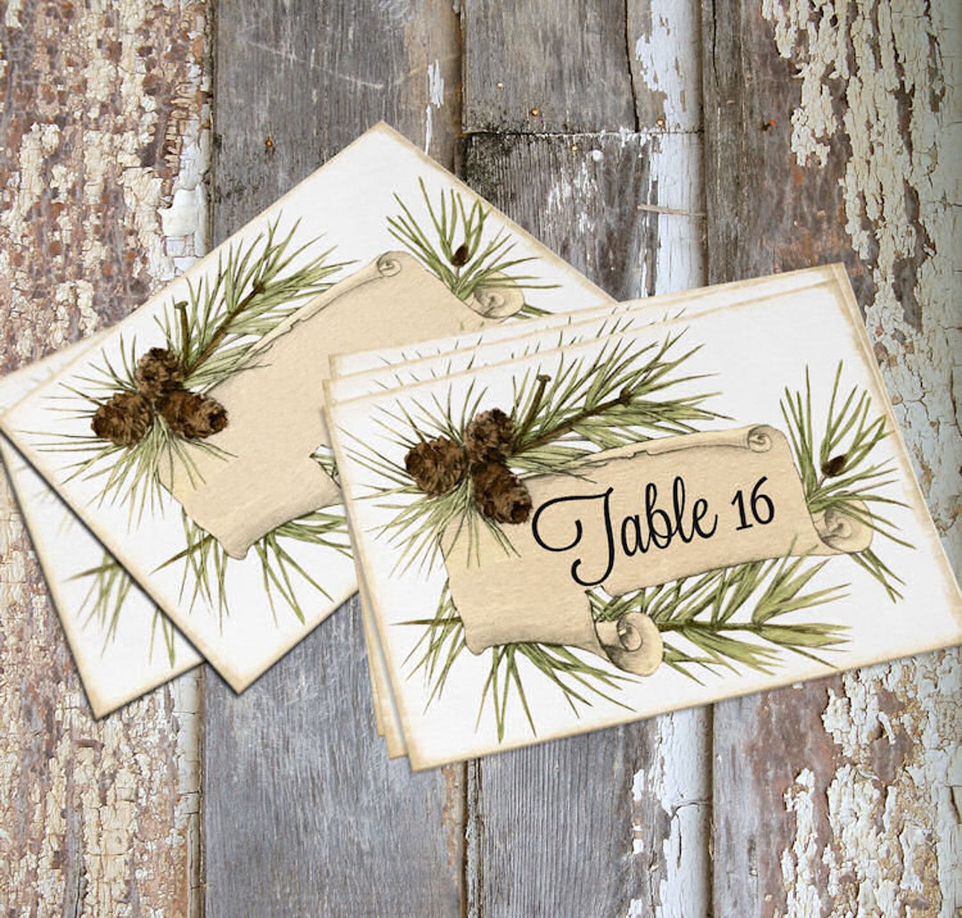 Wedding Table Cards Rustic Woodsy Pine Large Double Sided or Single ...