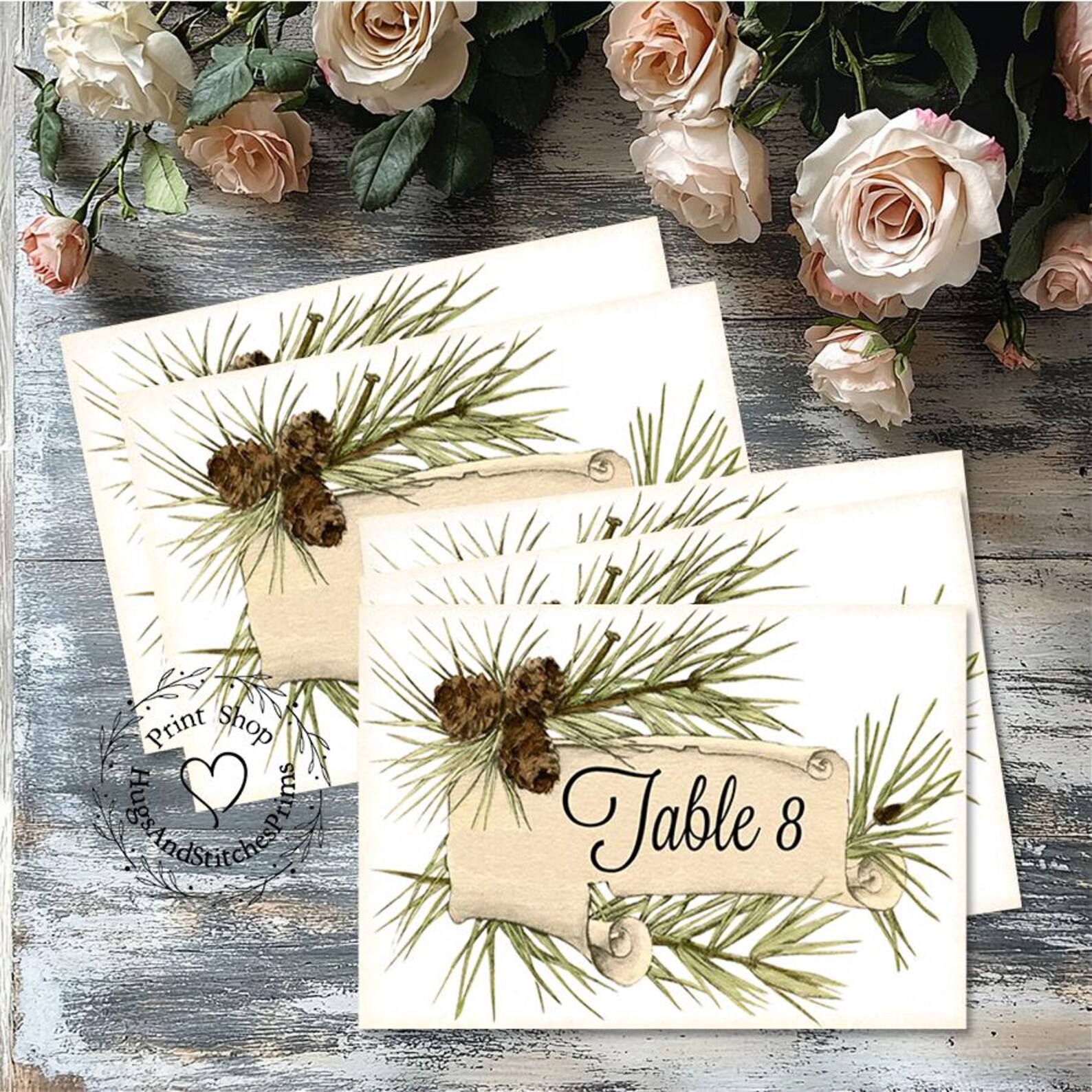 Wedding Table Cards Rustic Woodsy Pine Large Double Sided or Single ...