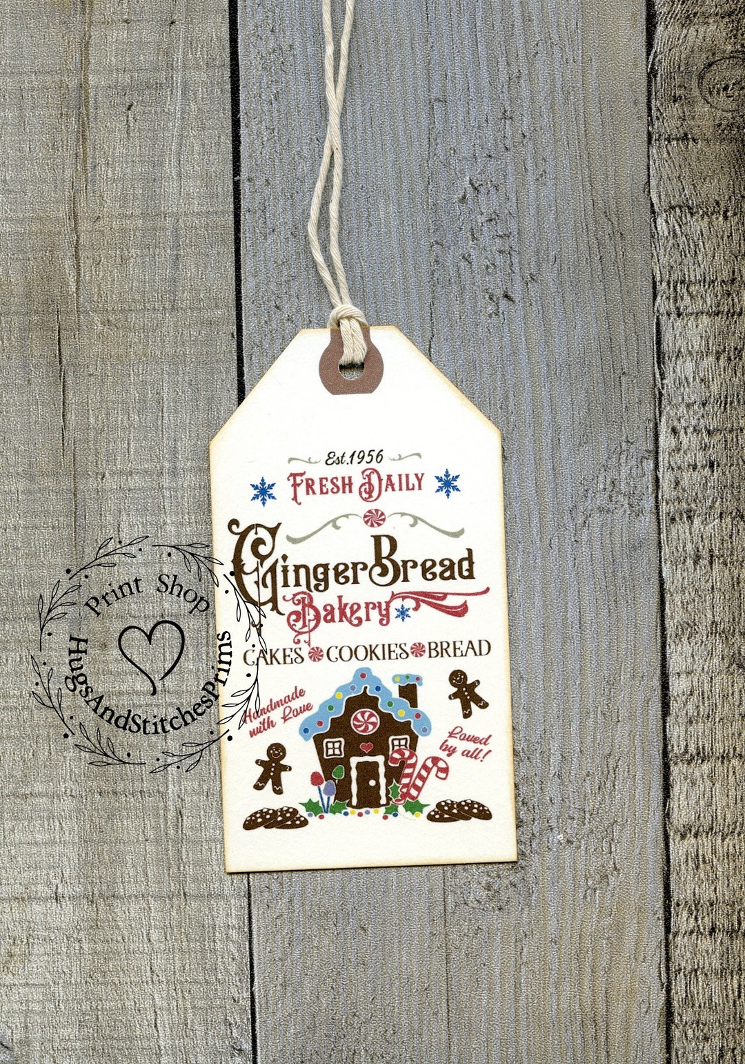Primitive Gingerbread Bakery Cakes Cookie Bread Feedsack Style Gift or ...