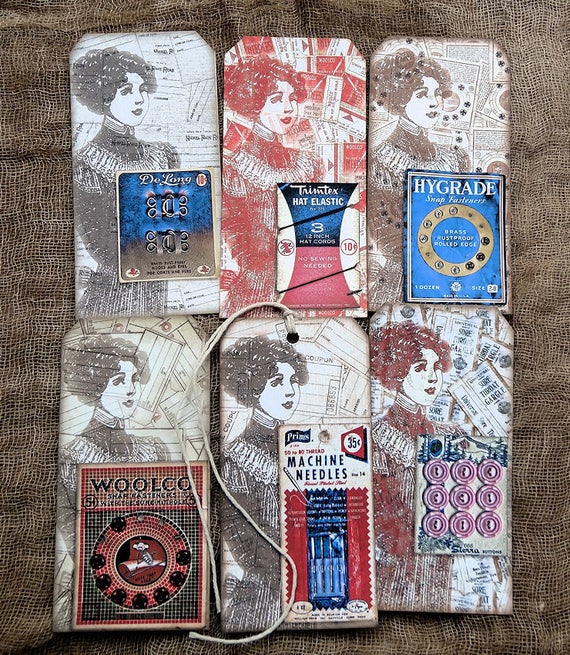 Vintage Style Mixed Sewing Thread Needles Buttons Notions | Etsy