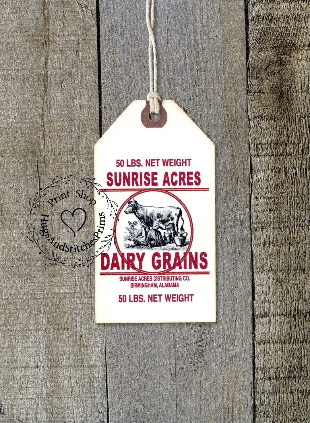 Primitive Dairy Feed Cow Feedsack Style Gift or Scrapbook Tags #1246 - Etsy