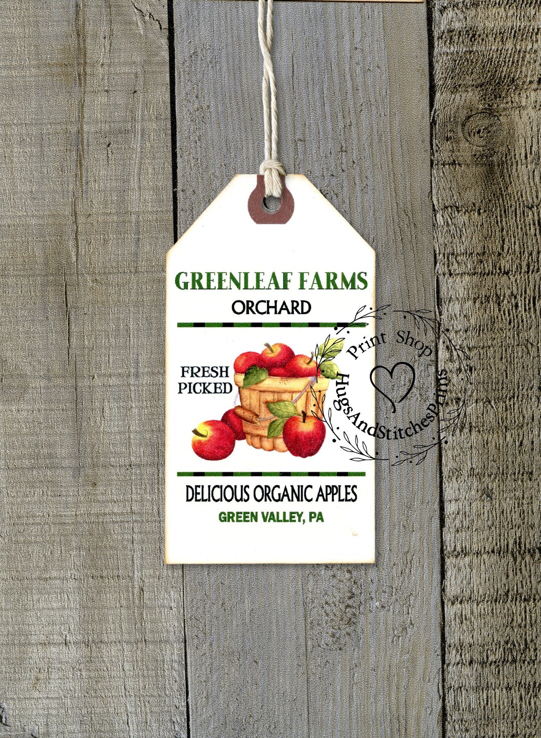 Green Leaf Organic Apple Orchard Feedsack Style Gift or Scrapbook Tags ...