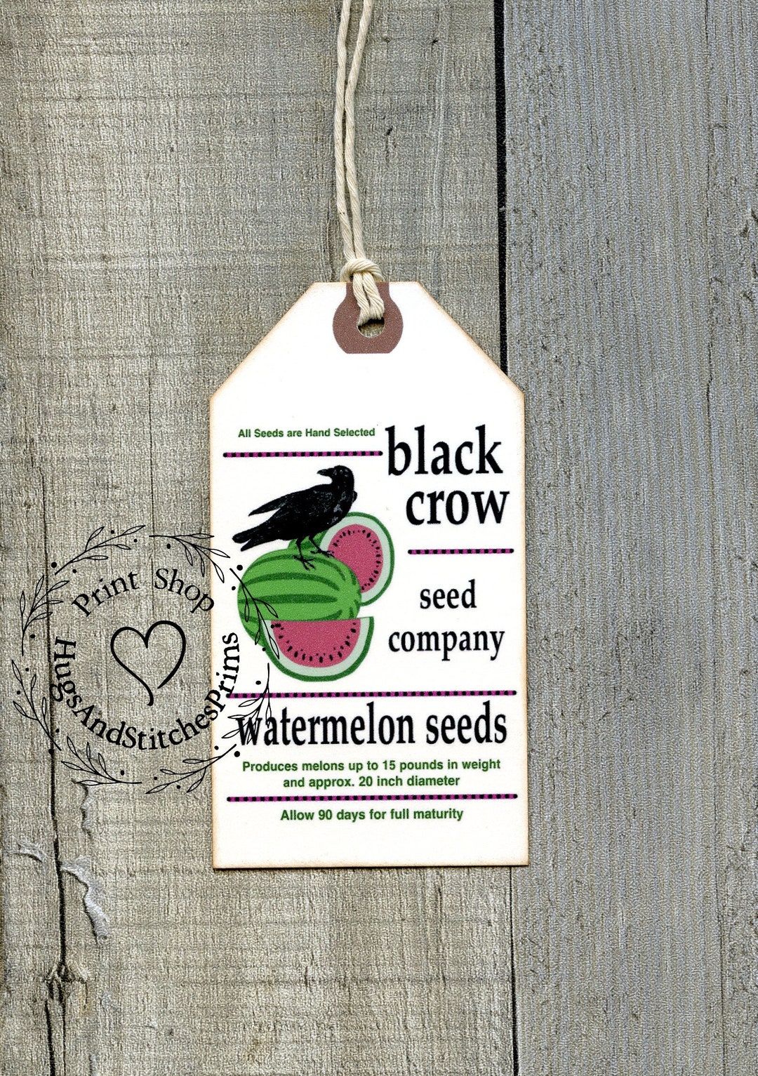 Primitive Black Crow Watermelon Seeds Feedsack Style Gift or Scrapbook ...