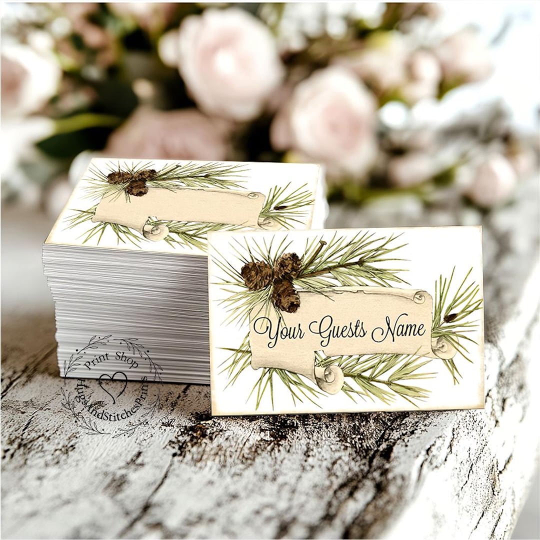 Wedding Place Cards Rustic Woodsy Pine Flat Table Place Cards Seating ...