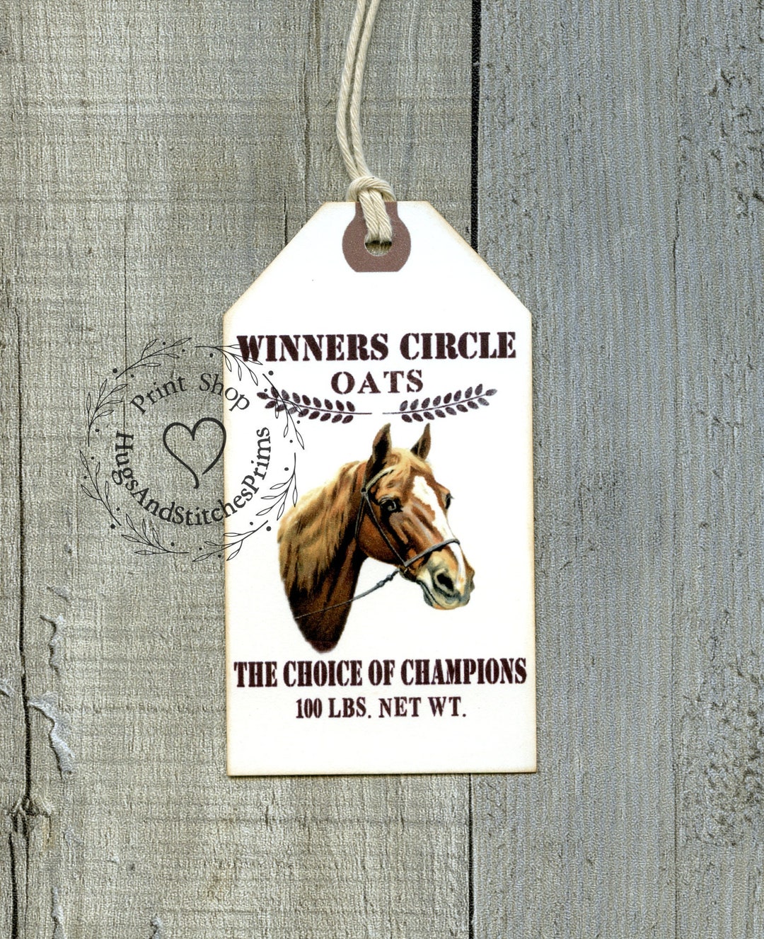 Winners Circle Horse Oats Feed Feedsack Style Gift or Scrapbook Tags ...
