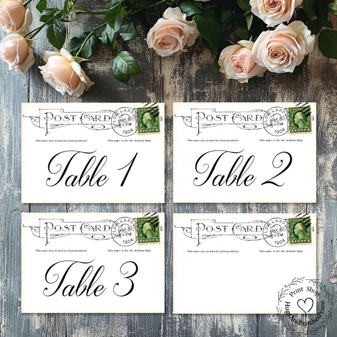 Wedding Table Cards Vintage Postcard Large Double Sided or Single Sided ...