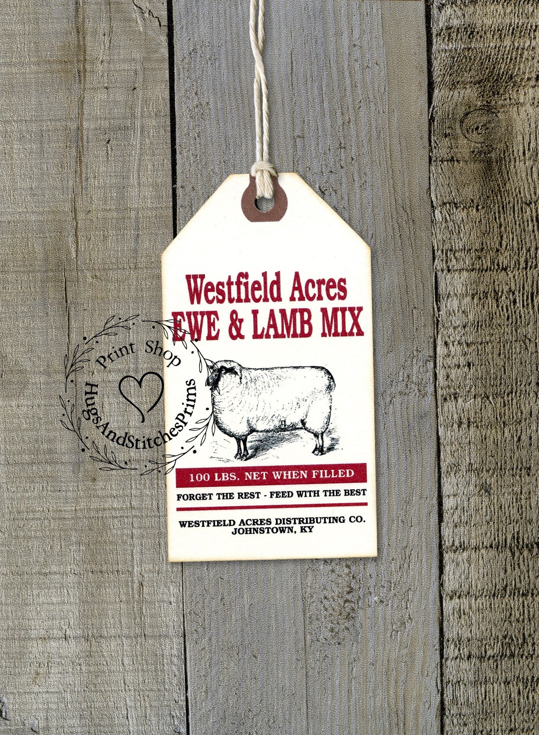 Primitive Sheep Lamb Feed Mix Feedsack Style Gift or Scrapbook Tags ...